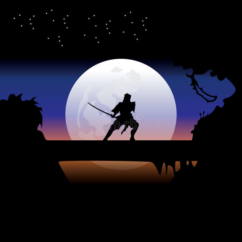 Samurai Training at Night on a Full Moon Stock Vector - Illustration of ...