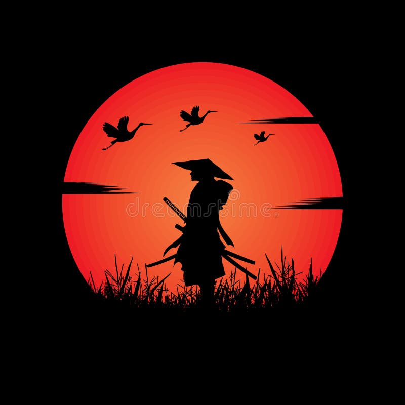 Samurai Training at Night on a Full Moon Stock Vector - Illustration of ...