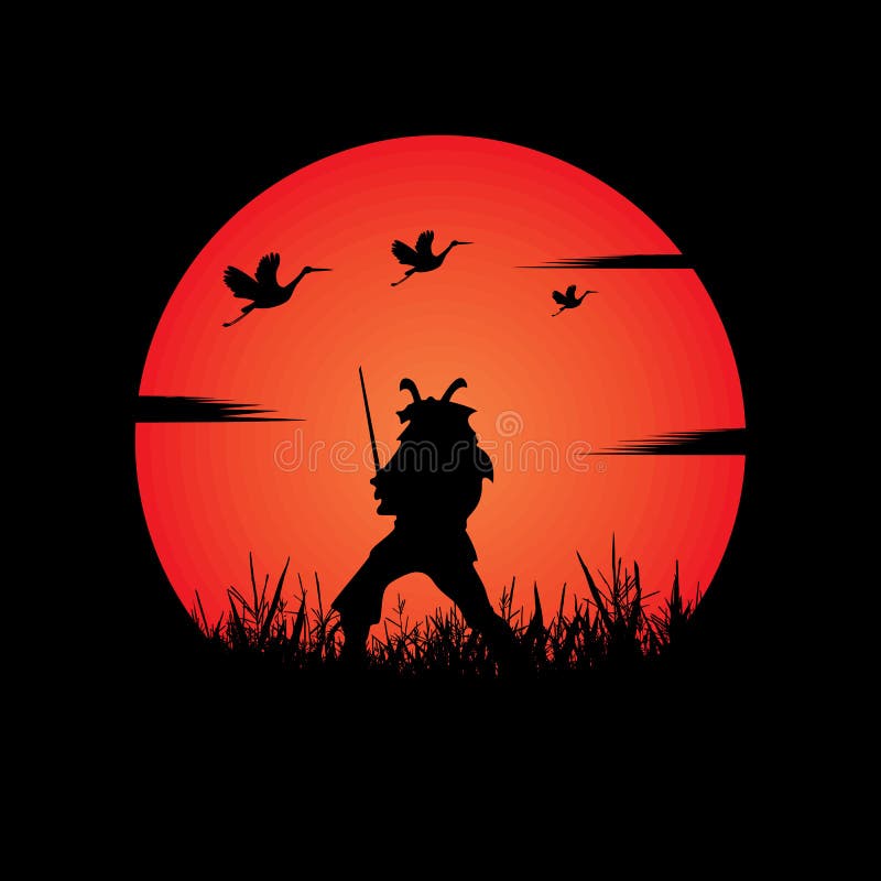 Samurai Training at Night on a Full Moon Stock Vector - Illustration of ...