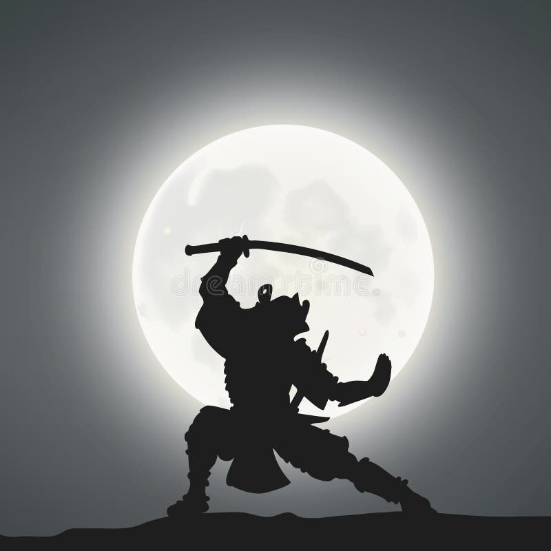 A Samurai Under the Moonlight, Meditation Stock Vector - Illustration ...