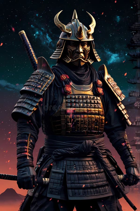 Samurai Under the Moonlight Stock Illustration - Illustration of ...