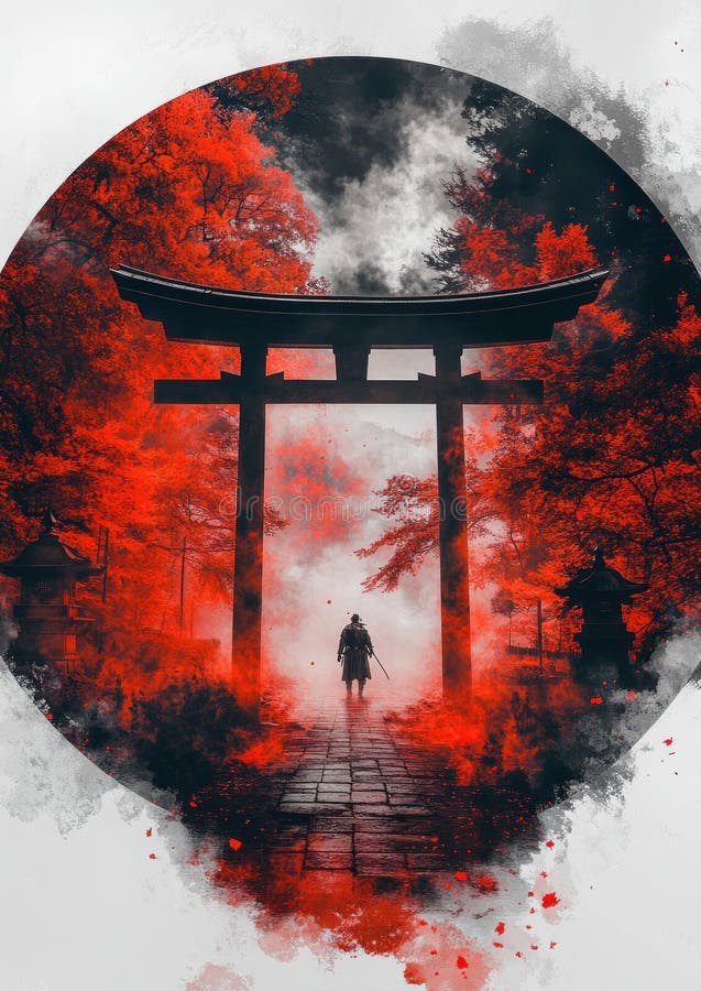 Samurai Under the Torii stock illustration. Illustration of ...