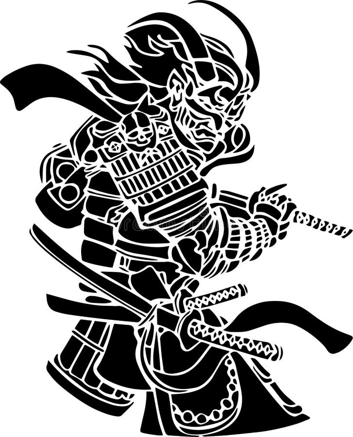 Samurai Vector Stencil, Black and White Stock Vector - Illustration of ...