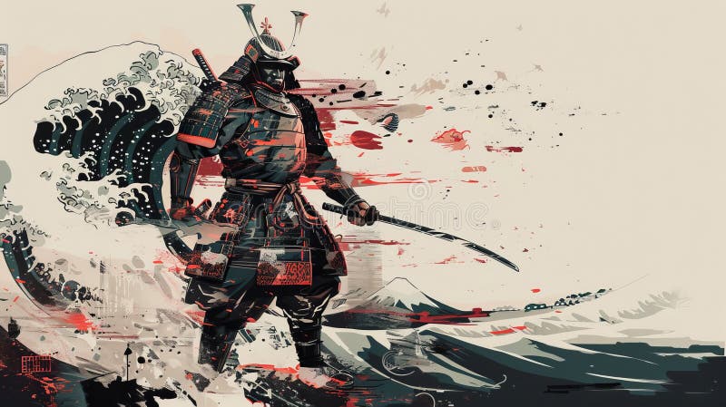 Samurai Warrior Amidst a Stormy Battle Stock Illustration ...