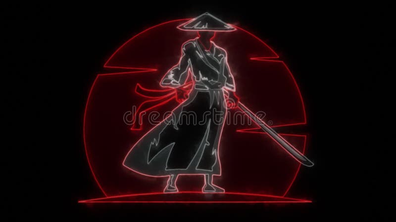 Samurai Warrior Animated Neon Logo - Loop - Overlay Graphic Element ...