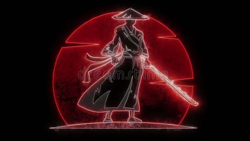 Samurai Warrior Animated Neon Logo - Loop - Overlay Graphic Element ...