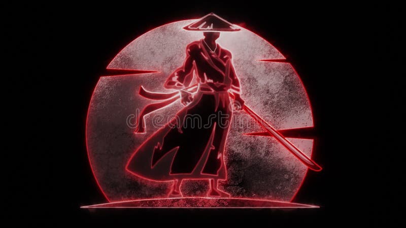 Samurai Warrior Animated Neon Logo - Loop - Overlay Graphic Element ...