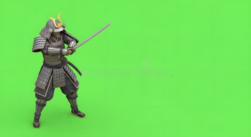 Samurai Warrior in Armor with Katana Sword on Green Screen Ready for ...