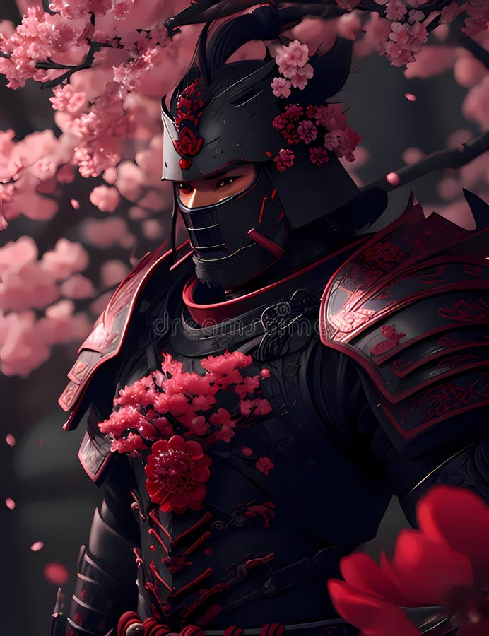 Samurai Warrior Armor Throw a Pink Flowers of Spring Stock Illustration ...