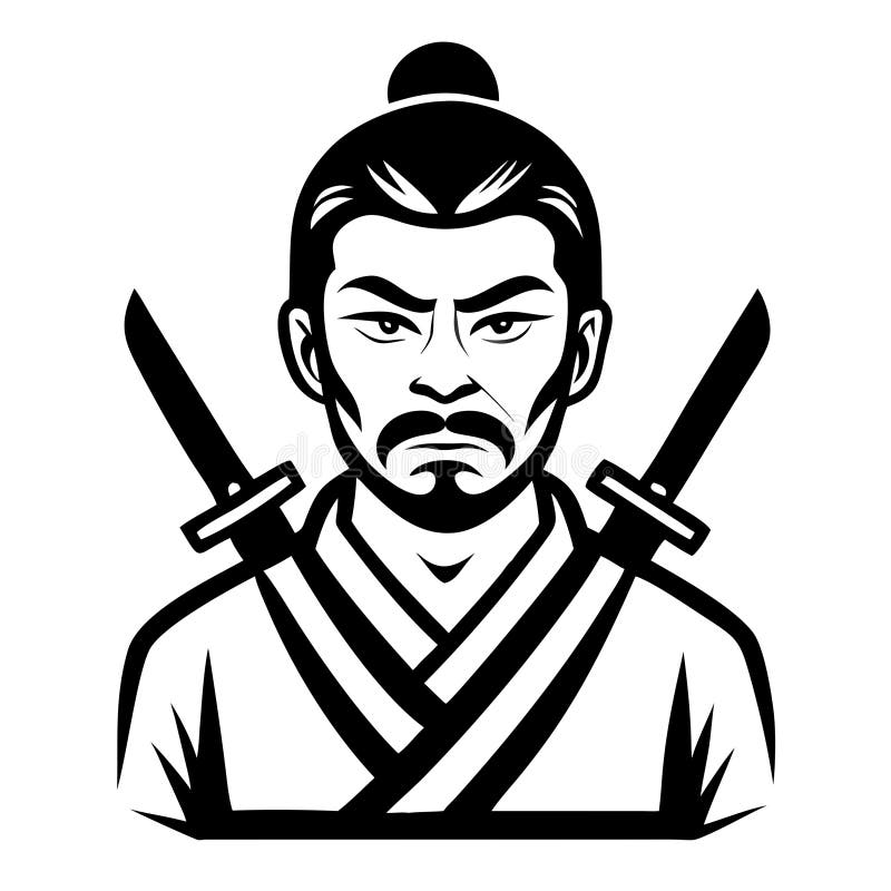 Samurai Warrior Character with Dual Katanas Bold Line Art for Tattoos ...