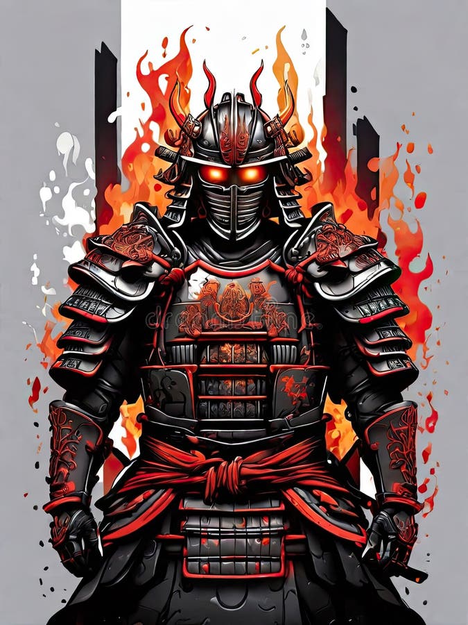 Samurai Warrior with Fire Flames on the Background Illustration, a ...