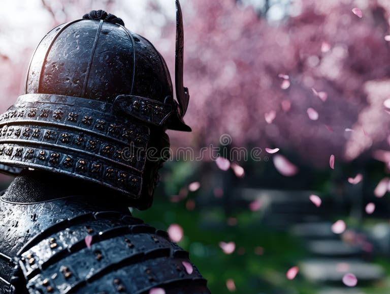 Samurai Warrior Helmet in the Rain Stock Illustration - Illustration of ...
