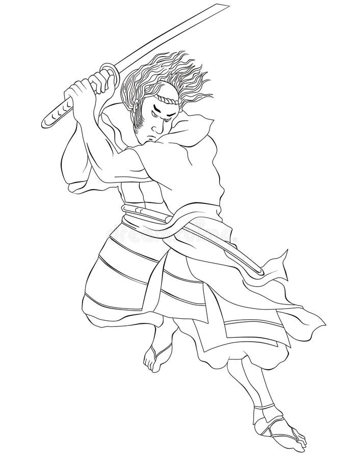 Samurai Warrior With Katana Sword Fighting Stance Stock Illustration ...