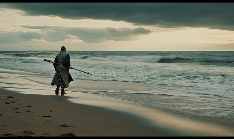 Samurai Warrior Meditates in Peaceful Beach Creating Using Generative ...