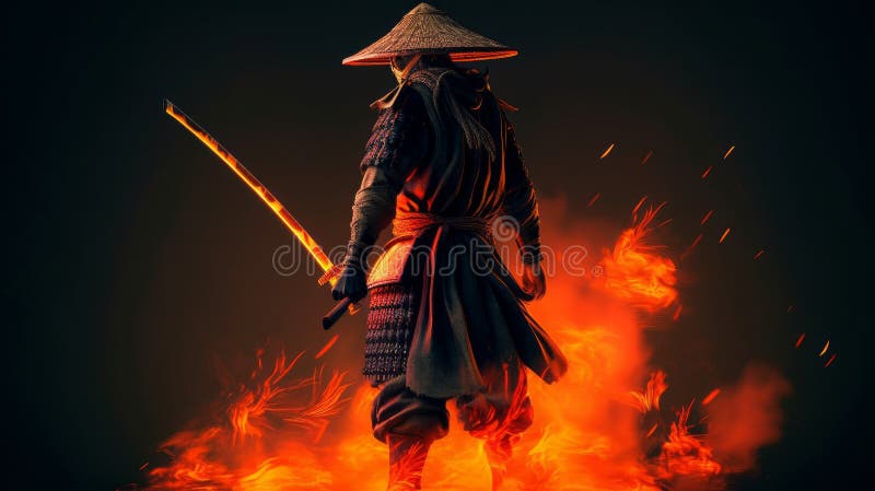 Samurai Warrior Standing with Katana Firm in the Face of Danger and ...