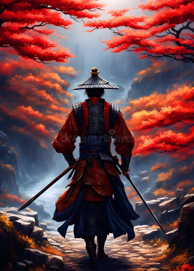 Samurai Warrior in the Stunning Beautiful Japanese Nature Stock ...