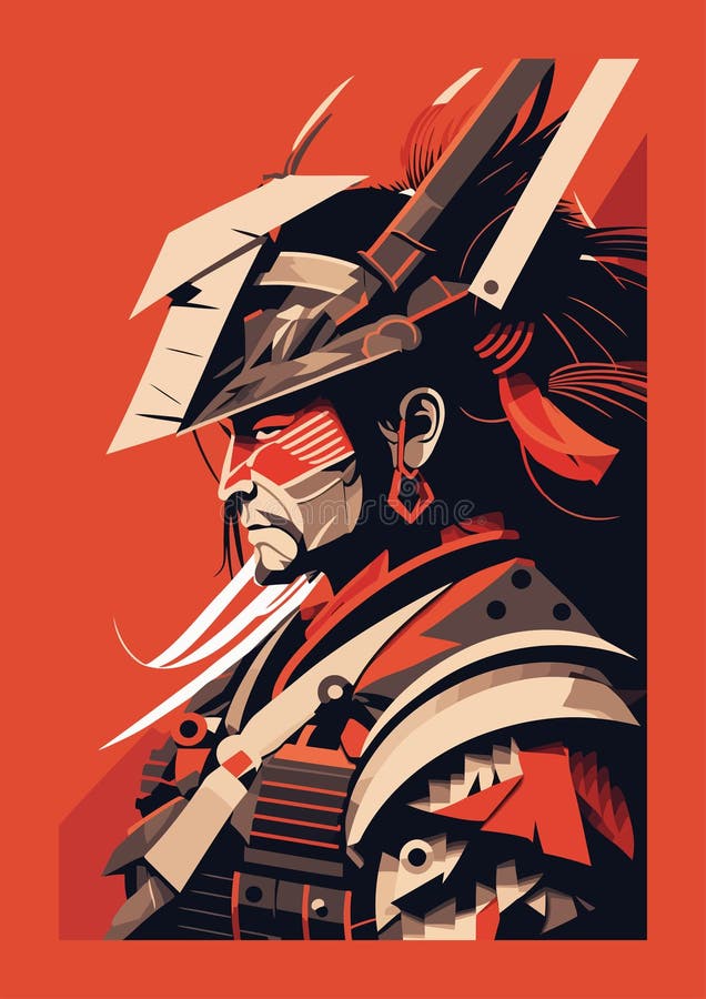 Samurai Warrior with Sword and Helmet. Vector Illustration in Retro ...
