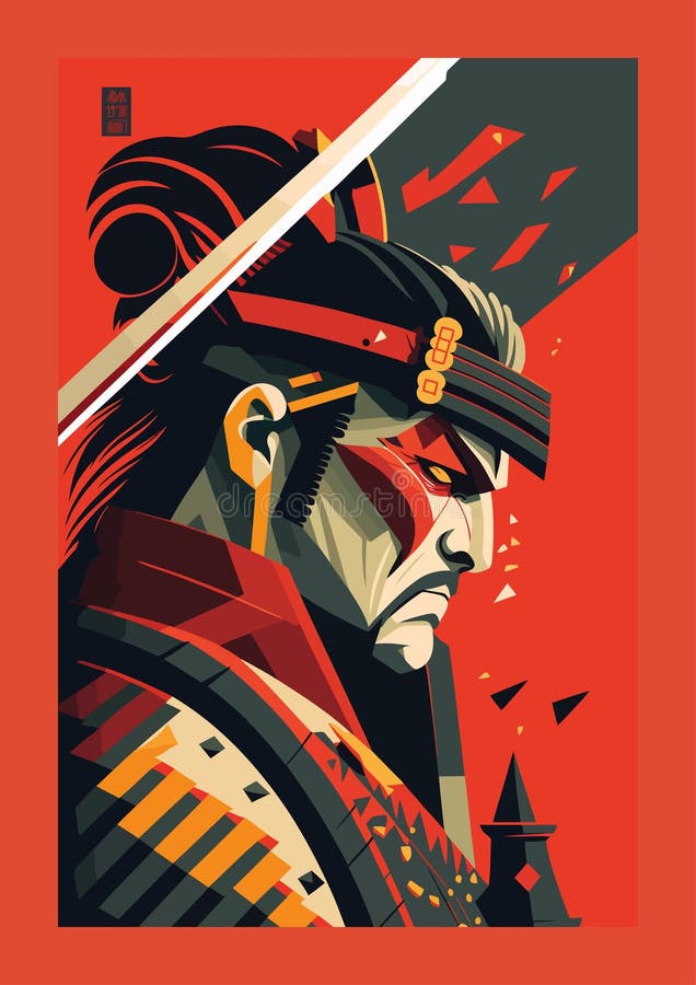 Samurai Warrior with Sword and Helmet. Vector Illustration in Retro ...