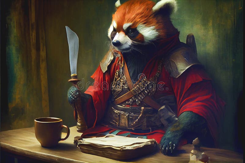 Samurai Warrior with Sword Red Panda Stock Illustration - Illustration ...