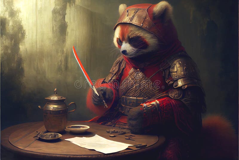 Samurai Warrior with Sword Red Panda Stock Illustration - Illustration ...