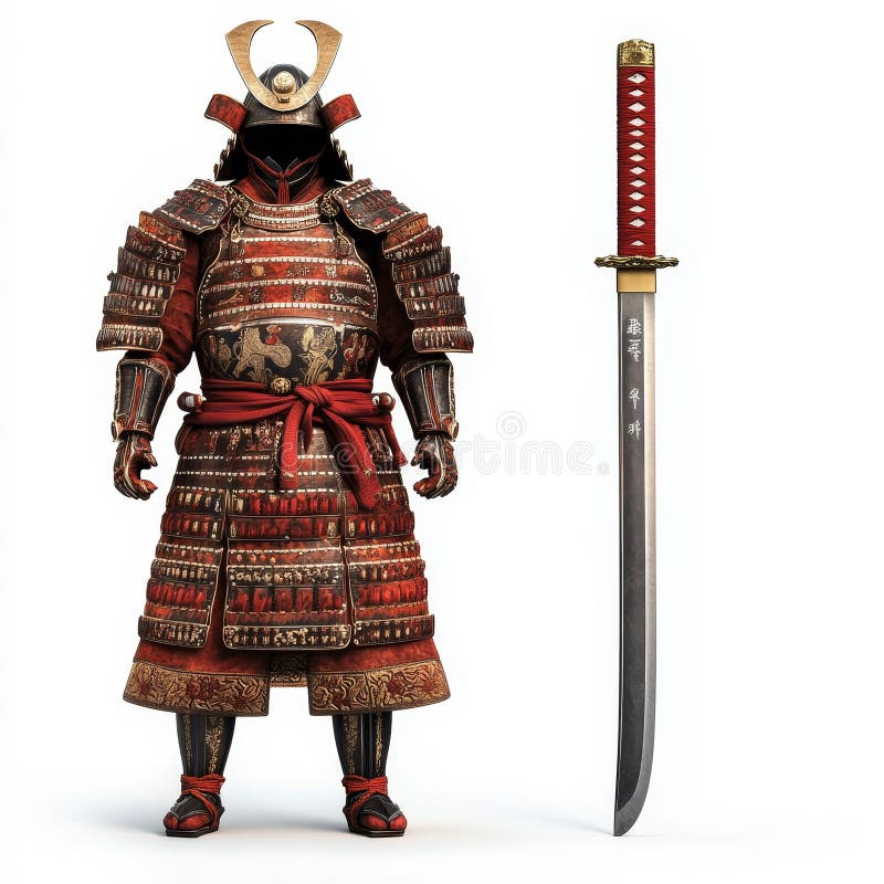 Samurai Warrior with Sword on White Background. 3d Illustration Stock ...