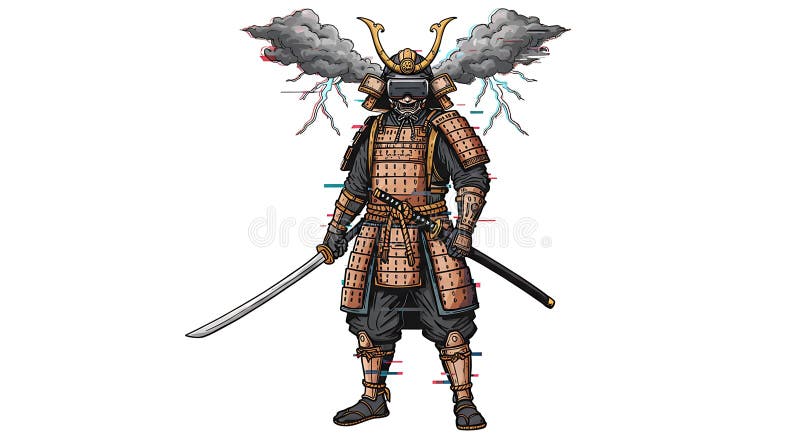 Samurai Warrior in Traditional Armor Stands Confidently, Holding a ...