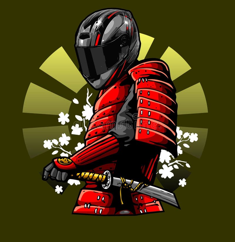 A Samurai Wearing a Motorcycle Helmet Stock Vector - Illustration of ...
