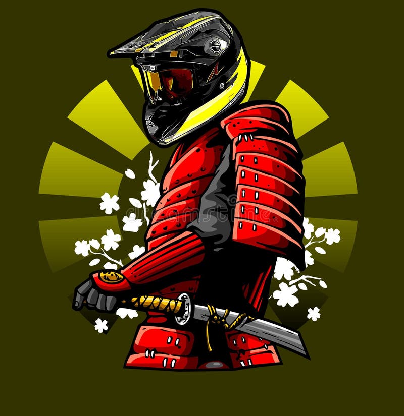 A Samurai Wearing a Motorcycle Helmet Stock Vector - Illustration of ...