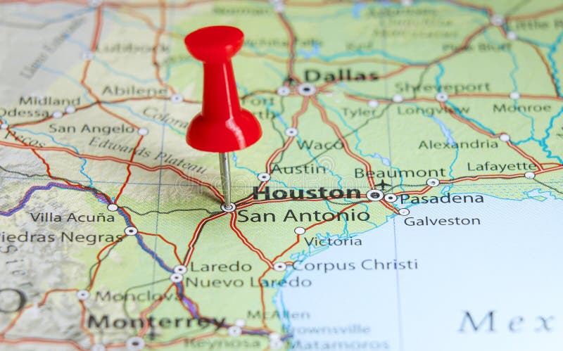 San Antonio, Texas Pin on Map Stock Photo - Image of journey, direction ...