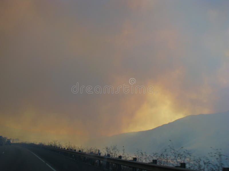 Devore Brush Fire stock image. Image of road, mountains - 167601929