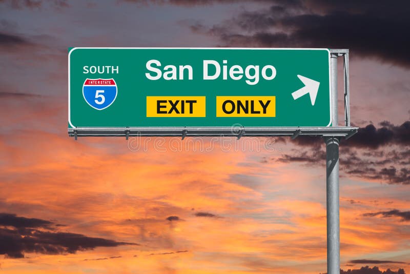 San Diego Interstate 5 South Highway Sign with Sunrise Sky Stock Image ...