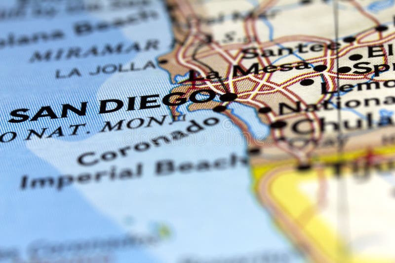 San Diego on a Map stock image. Image of sightseeing - 247082543