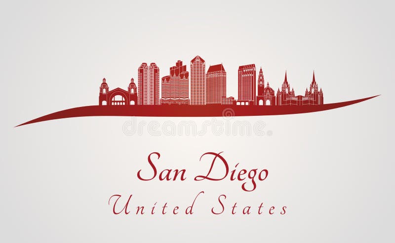 San Diego skyline in red stock vector. Illustration of california ...