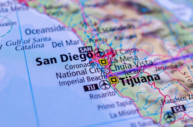San Diego Y Tijuana En Mapa Imagen de archivo - Imagen de continente ...