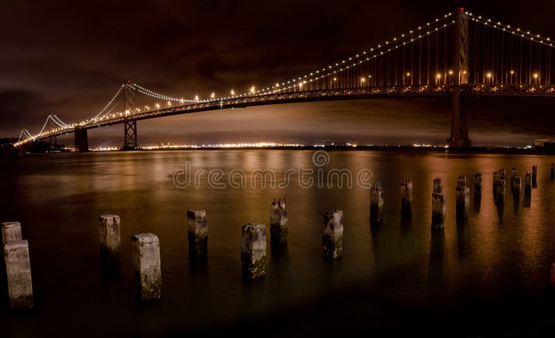 San Francisco Bay Bridge at Night Stock Image - Image of city, tourism ...