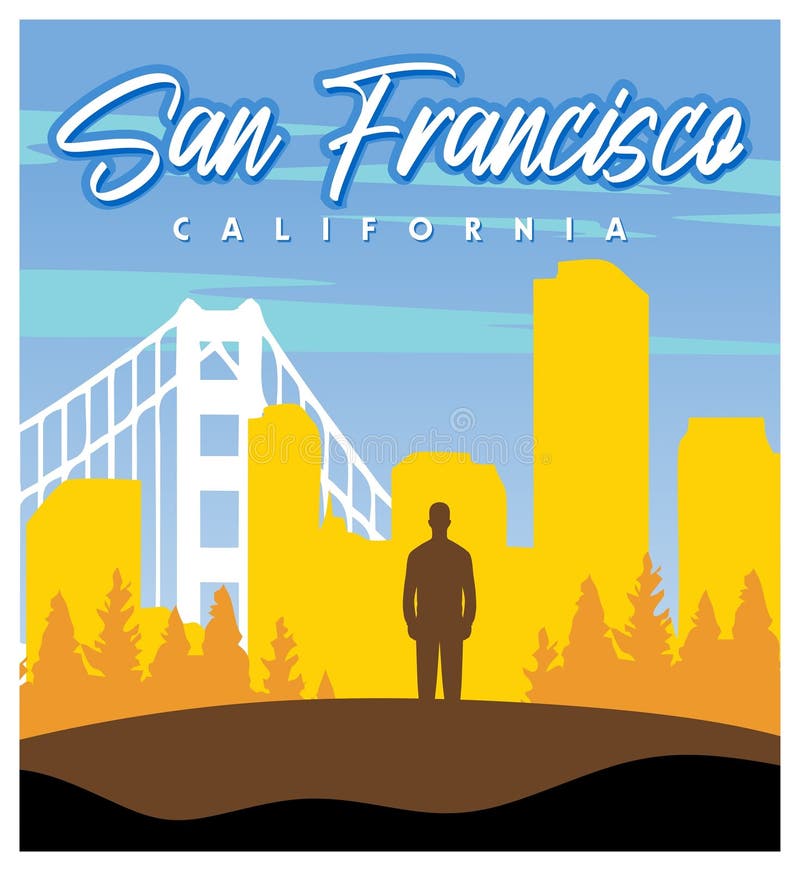 San Francisco California with Beautiful Blue Sky Views Stock Vector ...