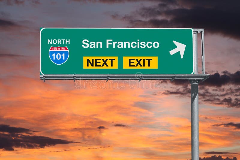 San Francisco 101 Freeway Sign with Palms Stock Image - Image of road ...
