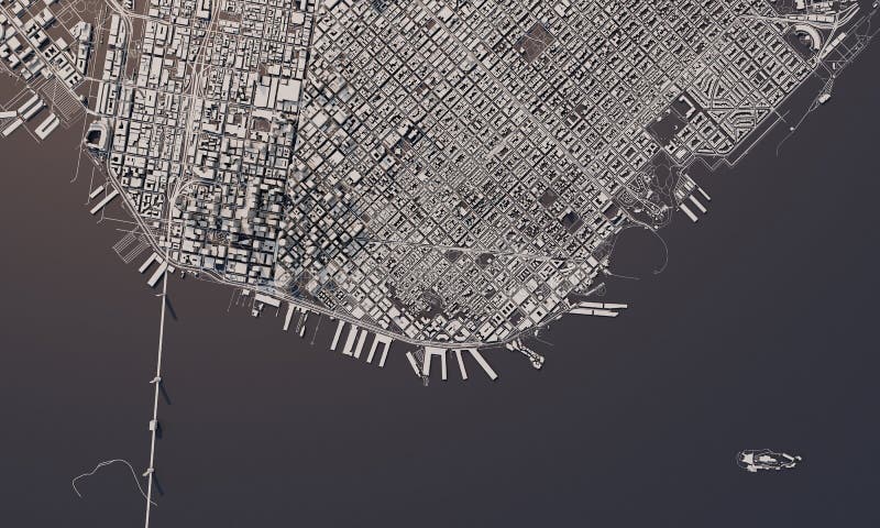 San Francisco City Map 3D Rendering. Aerial Satellite View Stock ...