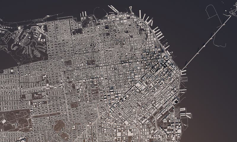 San Francisco City Map 3D Rendering. Aerial Satellite View Stock ...