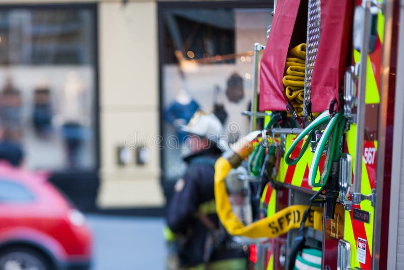 San Francisco Fireman Responding Stock Photo - Image of exterior ...