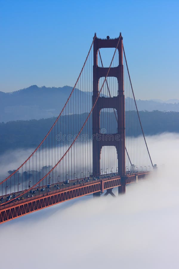 San Francisco Golden Gate Bridge in Fog Stock Photo - Image of famous ...