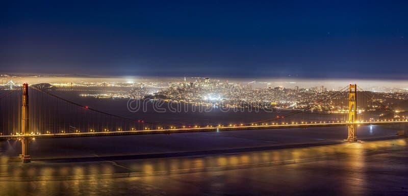 San Francisco Golden Gate Bridge by Night Stock Photo - Image of aurora ...
