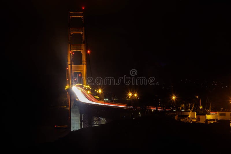 San Francisco Golden Gate Bridge at Night Stock Photo - Image of ...
