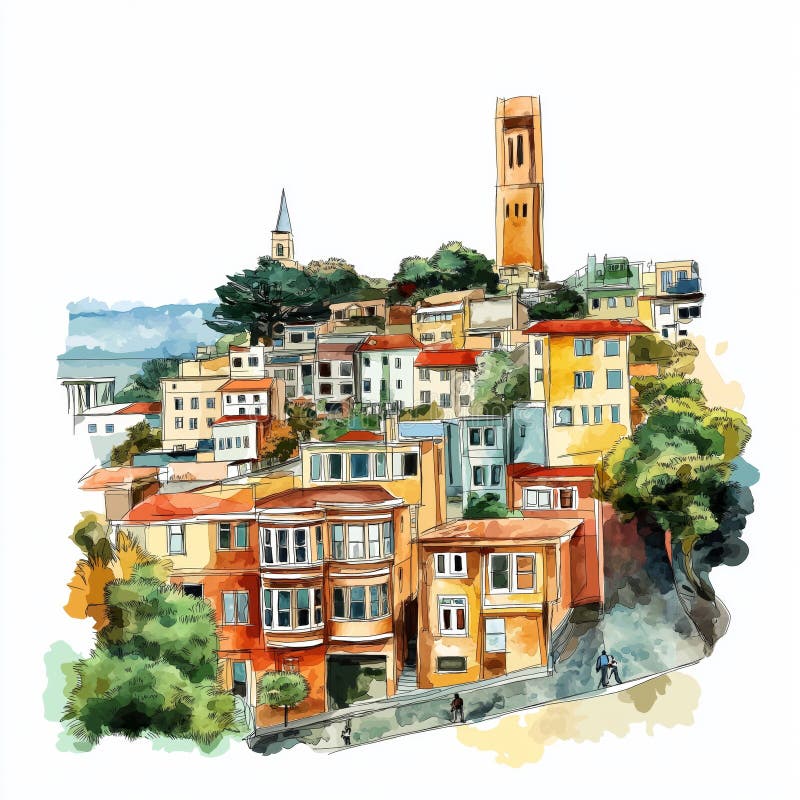 San Francisco. San Francisco Hand Drawn Watercolor Illustration Stock ...