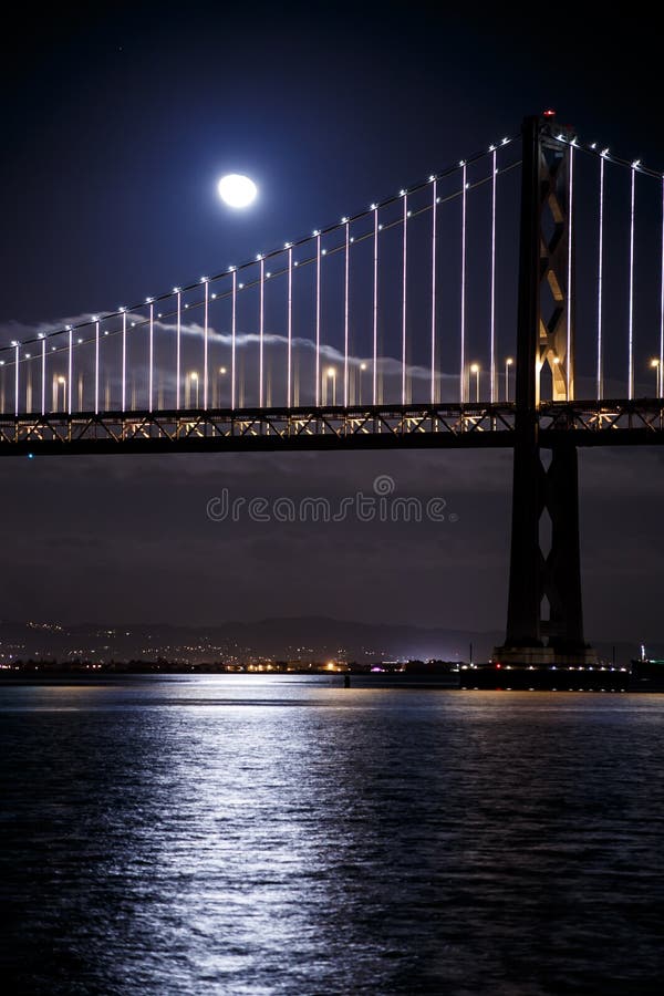 San Francisco-Oakland Bay Bridge at Night Stock Image - Image of ...