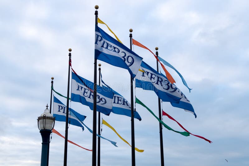 San Francisco Pier39 stock photo. Image of flags, landscape - 104291372