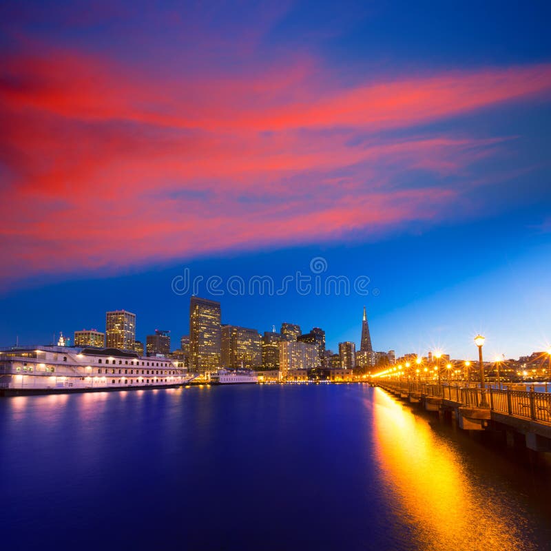 San Francisco Pier 7 Sunset in California Stock Photo - Image of ...