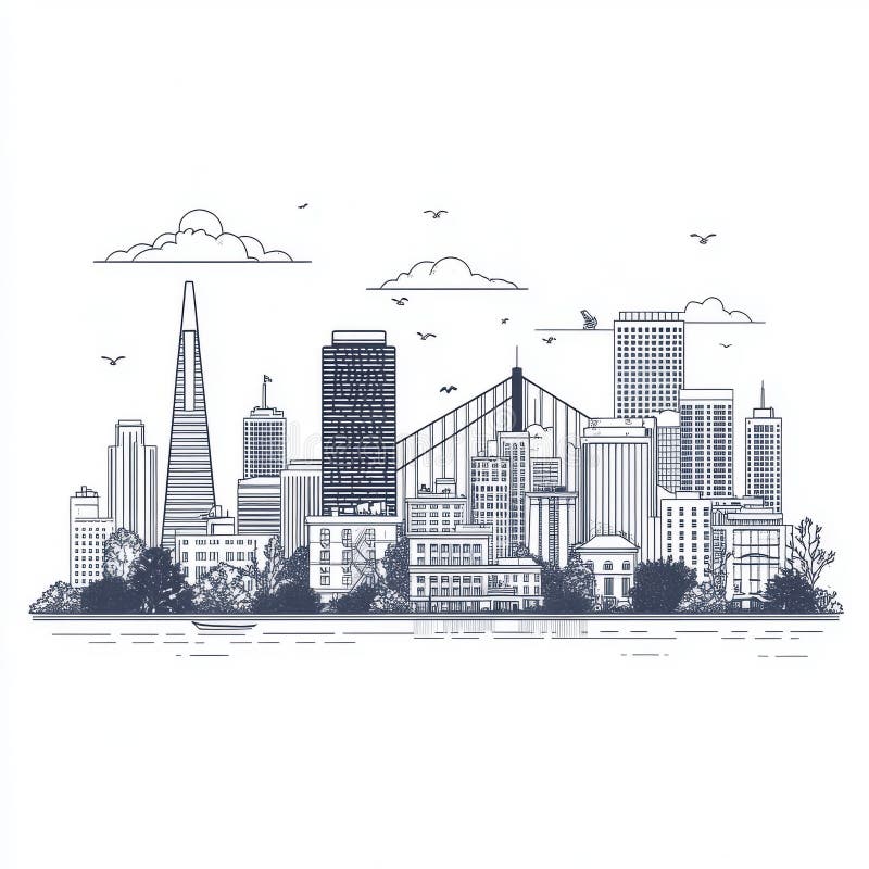 San Francisco Skyline Cityscape Line Art Illustration Stock ...