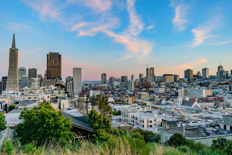 San Francisco Skyline at Sunset Editorial Image - Image of california ...