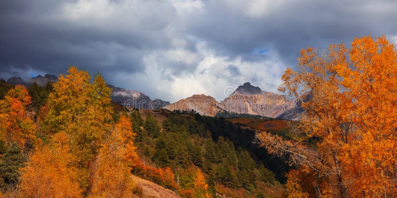 San Juan Mountains Landscape in Autumn Time with Cloudy Sky Stock Image ...